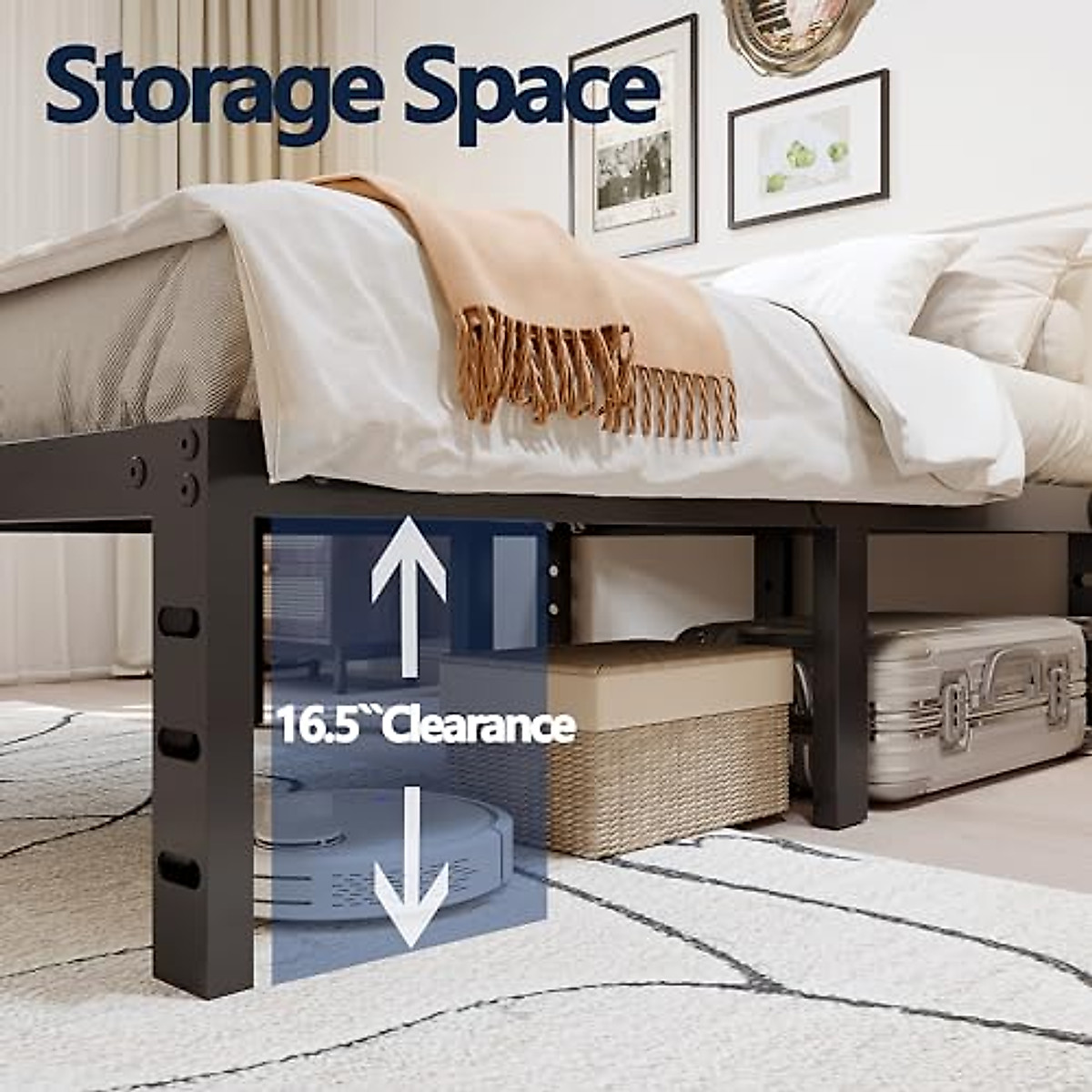 Vengarus Metal Bed Frame California King, Heavy Duty Bed Frames No Box Spring Needed for Mattress Foundation, Noise Free, Easy Assembly