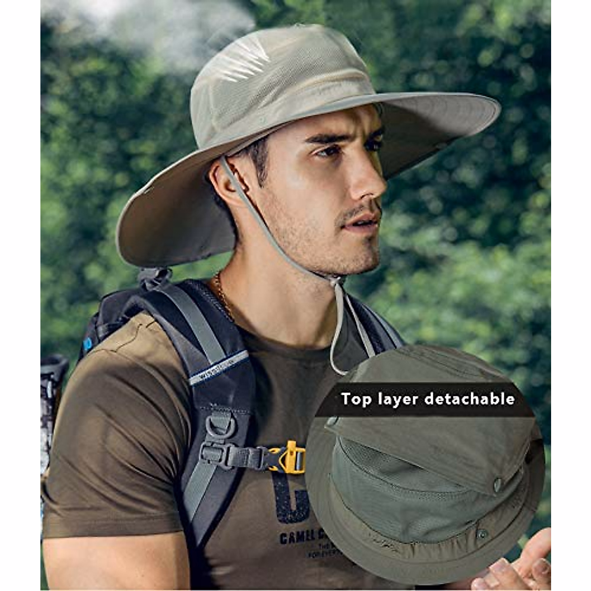 Mens Sun Hat with UV Protection Wide Brim Sun Hats for Men Waterproof Sun Hats for Fishing Hiking Camping Army-Green
