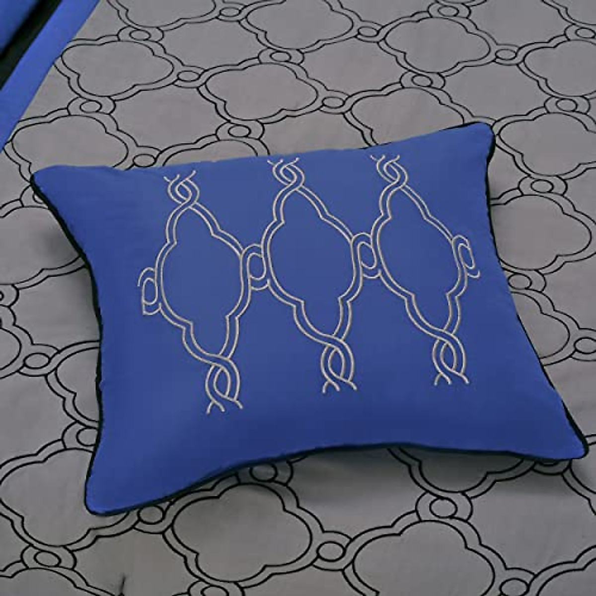 SUPERIOR Maxfield 8 Piece Embroidered Comforter Set, Queen, Blue