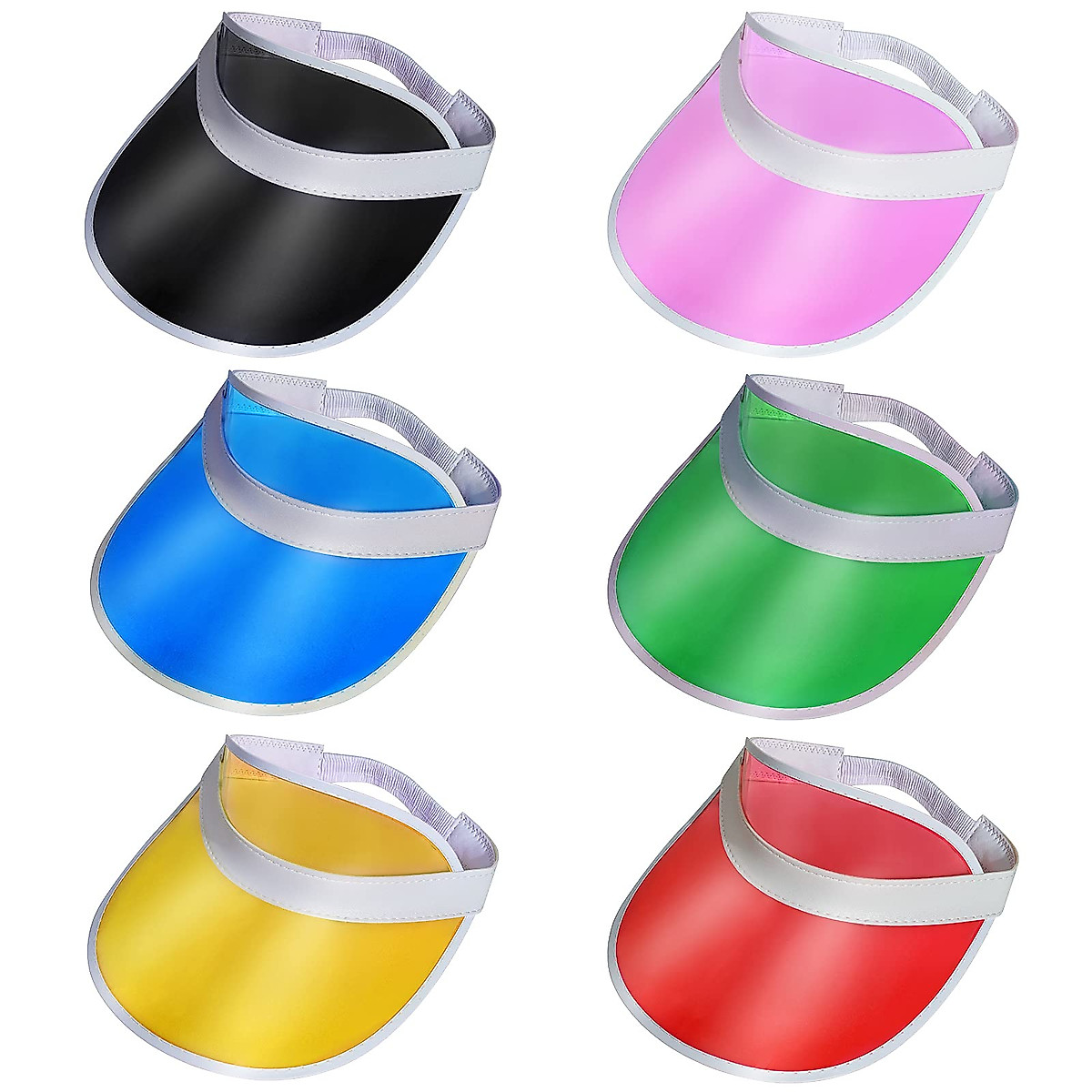 Jmkcoz 6 Pack Sun Visor Hats UV Protection Caps Plastic Clear Sunhat for Women Men Beach Tennis Golf Outdoor Sports Activity