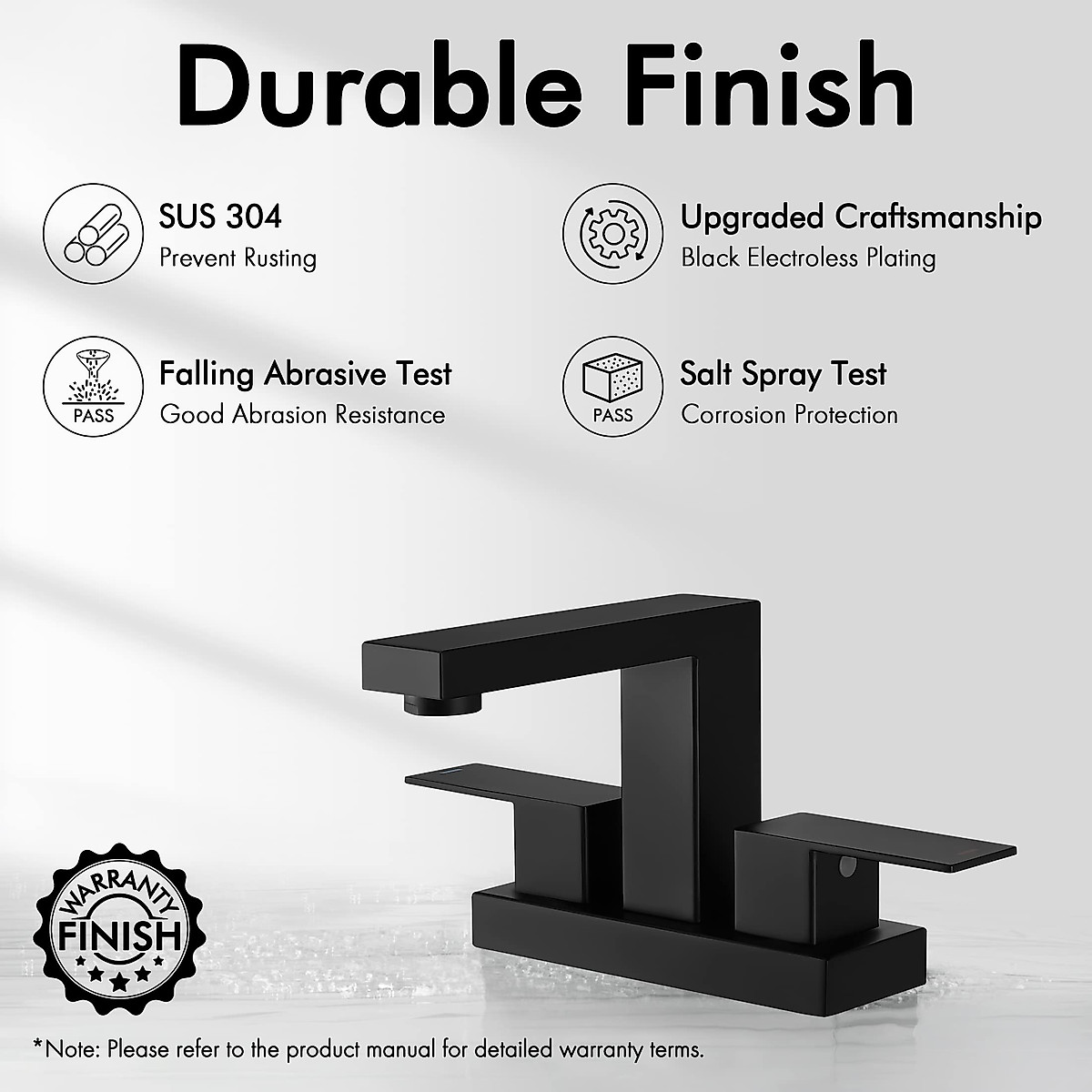 KES Black Bathroom Faucet 4 Inch Centerset Bathroom Sink Faucet with Bathroom Sink Stopper NO Overflow, SUS304 Stainless Steel, Lead-Free NSF Certified, L4150LF-BK-C2