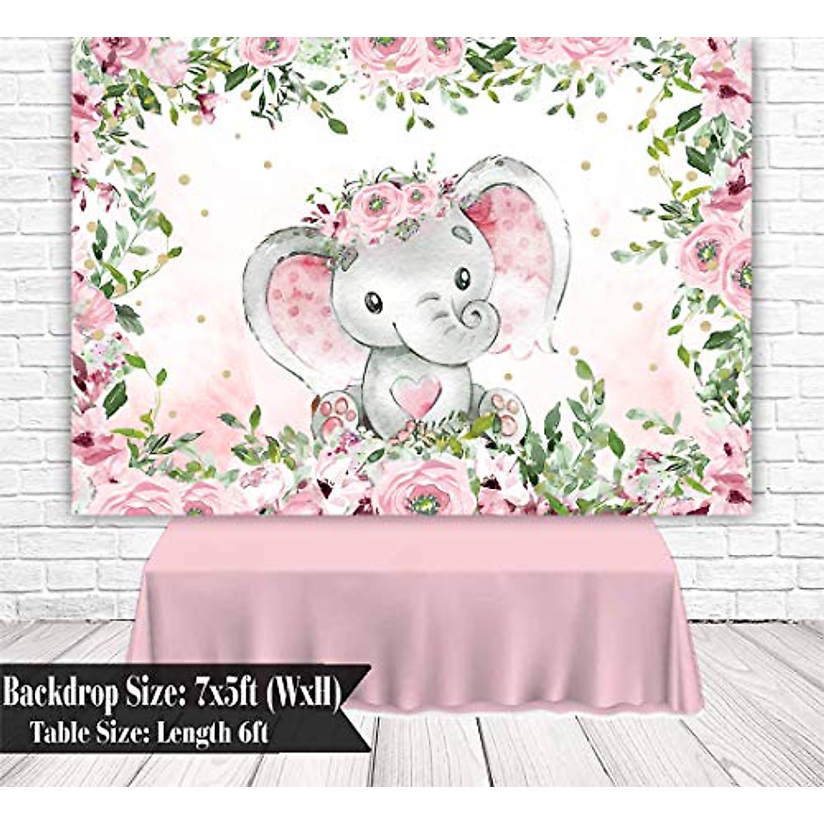 Sensfun Pink Floral Baby Shower Elephant Backdrop Girl Rustic Watercolor Flower Elephant Little Peanut It's A Girl Baby Shower Decorations Supplies Photography Background Cake Table Photo Props 5x3ft