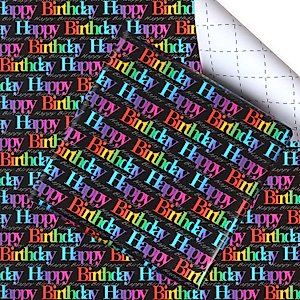 Happy Birthday Wrapping Paper for Girls Boys Kids Women Men, Gradient Color Birthday Wrapping Paper with Cut Lines on Reverse, 7 Sheets Happy Birthday Gift Wrap Folded Flat 20x28 inches