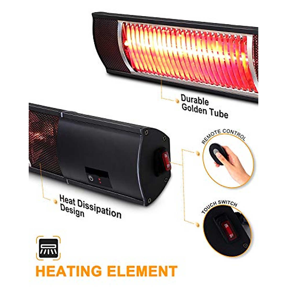 Star Patio Electric Patio Heater, Outdoor Heater, Infrared Heater with Remote Control, Outdoor Heaters for Patio, Classic Black, STP1580-WM-RM