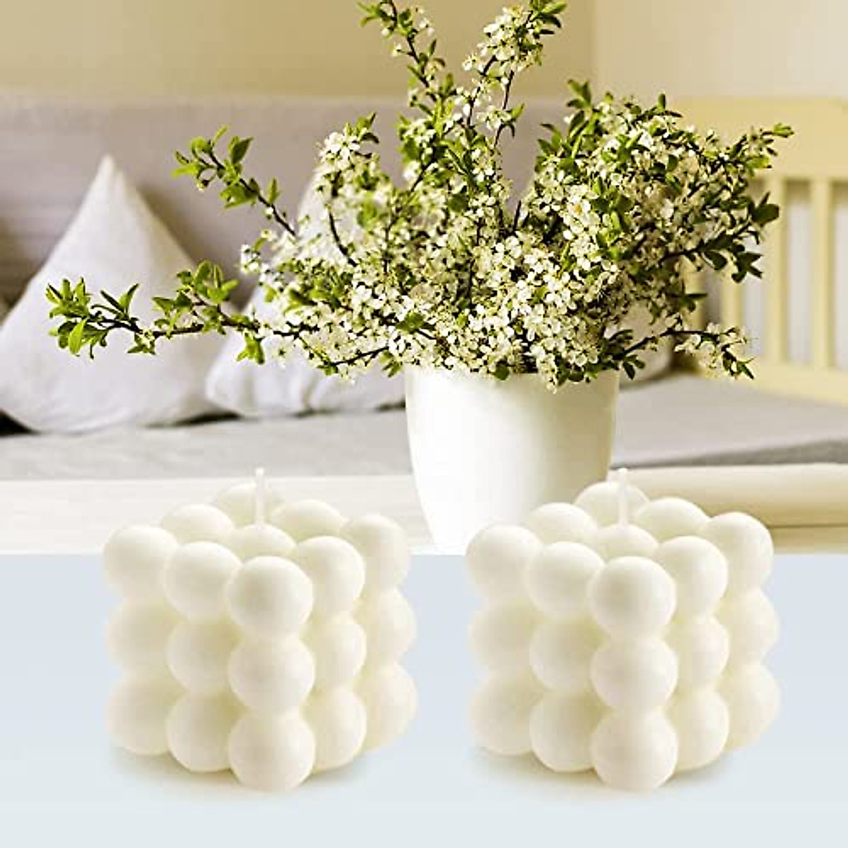 2PCS Bubble Candles Vanilla Scented Aesthetic Cube Candle, Soy Wax Cool Shaped Candles, Home Office Danish Pastel Trendy Room Floating Shelves Decor Small Bubble Candles