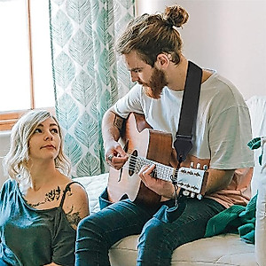 ROTOPATA Guitar Strap with Pick Holders, 2 Buttons 2 Locks 3 Guitar Picks, Cotton Strap with PU Leather Ends, Length Adjustable for Son Daughter (Black)