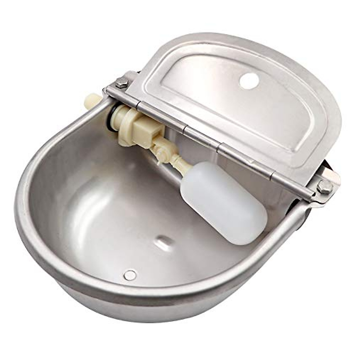 MACGOAL Stainless Steel Automatic Waterer Bowl with Drain Plug and 2 Float Valves, Water Trough for Livestock Dog Goat Pig Waterer