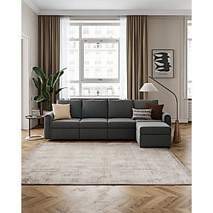 LINSY HOME Modular Sectional Sofa with Storage, Washable Sectional Couch, Covers Changeable, Couch Ottoman to Extend Your Sofa, Dark Grey
