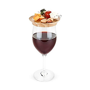 True Bamboo Glass Topper Appetizer Plates, Cup Covers, Wooden Wine Glass Covers, Cocktail Plates for Wine, Wine Accessories, Set of 4, Natural Wood