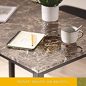 HOMOOI 3 Pieces Dining Room Table Set, Padded Bench Top and Metal Frame, Suitable for Kitchen, Living Room, Studio Apartment, Faux Marble