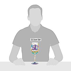 Enesco Designs by Lolita Happy 50th Birthday Hand-Painted Artisan Wine Glass, 1 Count (Pack of 1), Multicolor