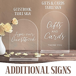 Clear Arch Wedding Table Numbers with Stands 1-15, With Two Additional Table Signs for Guestbook, Gift & Card, 5X7 Acrylic Display Signs & Holders, Pack of 17, Perfect for Centerpiece, Reception, Decoration, Party, Anniversary, Event