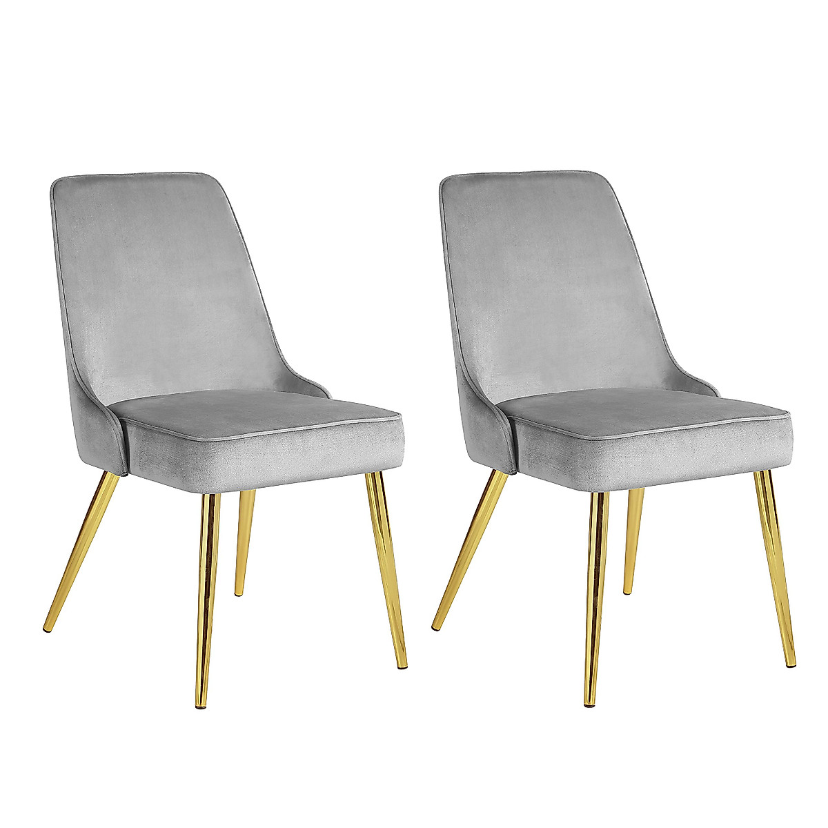 KithKasa Velvet Dining Upholstered Sets of 2 Mid-Century Modern Chair with Gold Legs for Kitchen Room, Gray