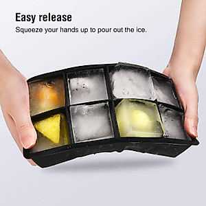 Ice Cube Trays Large Size Silicone Square Ice Cube Molds for making 8 Giant Ice Cubes for Whiskey and Cocktails, Keep Drinks Chilled, Reusable and BPA Free 2 Pack