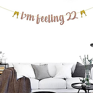 Rose Gold Glitter I'm Feeling 22 Banner, Happy 22nd Birthday Banner, 22nd Birthday Decorations, 22nd Birthday Party Supplies