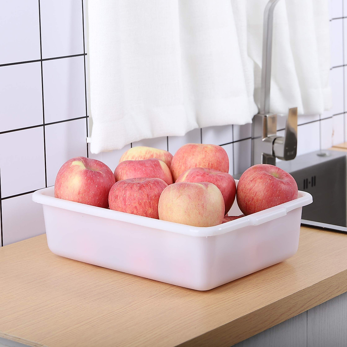 YuanKanJu 4-Pack Plastic Commercial Bus Tubs Box/Tote Box, White 8 Liter Plastic Storage Bin with Handles Wash Basin Tub/Dish (8.5 QT)