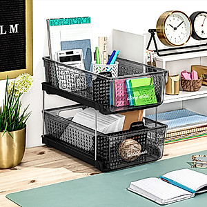 madesmart 2-Tier Plastic Multipurpose Organizer with Divided Slide-Out Storage Bins, Compact Under Sink and Cabinet Organizer Rack, Smoke