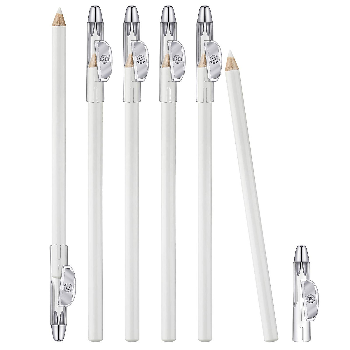 Maitys 6 Pieces White Eyeliner Pencils 2 In 1 Eye Liner Sharpener Pencil with Built in Soft Strokes Eyeshadow Silkworm Brighten Makeup Tool Christmas Valentine's Day Present