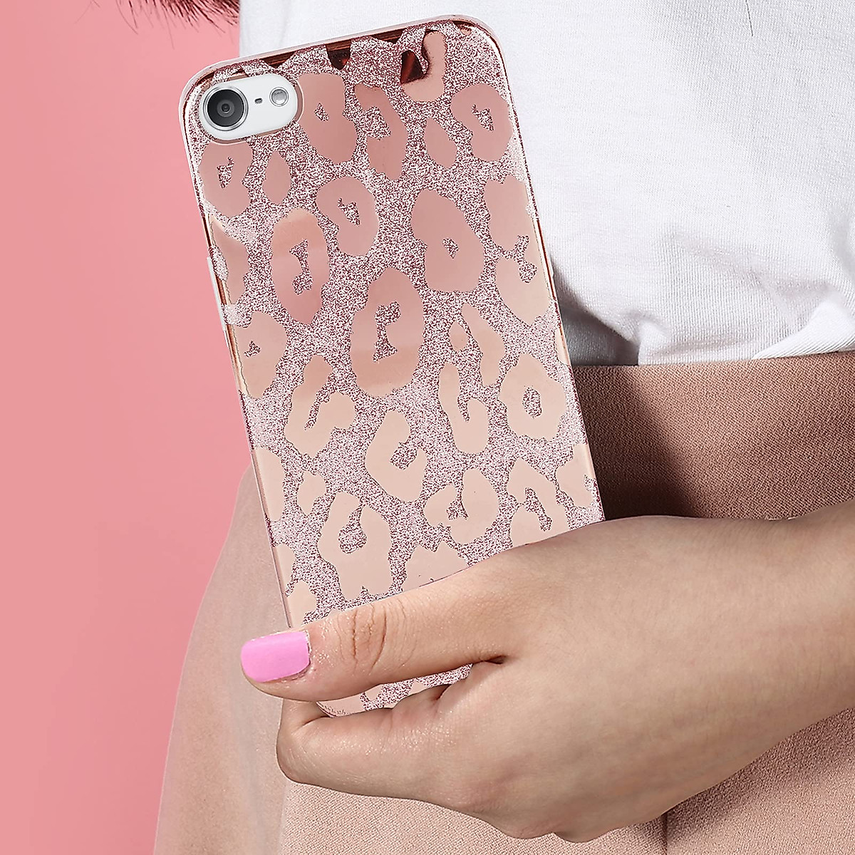 iPod Touch 7th Generation Case, J.west iPod Touch 6 iPod 5 Case, Luxury Saprkle Bling Glitter Metallic Leopard Print Design Soft Slim Protective Cases for Women Girls Silicone Cover Rose Gold
