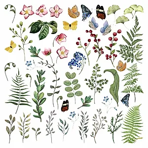 Greenery Rub on Stickers, 6 x 6 inch Sheet - Dry Rub-On/Off Transfers Stickers for Furniture Scrapbooking Crafts Mixed Media Collage Art