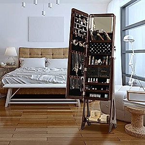MASMIRE Standing jewelry Armoire organizer,Full Length mirror with storage (Brown, 63 * 14.5)