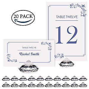 Diamond Table Number Holder & Place Card Holders [20 Pack] Sturdy, Crystal-Clear Acrylic Table Card Stands for Party & Wedding Table Decorations