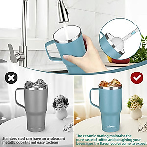 20 oz Insulated Coffee Mug with Ceramic Coating, Stainless Steel Travel Mug Tumbler with Handle Lid and Straw, Double Wall Leak-Proof Thermos Coffee Travel Mug Keeps Drink Hot and Cold (Lake Green)