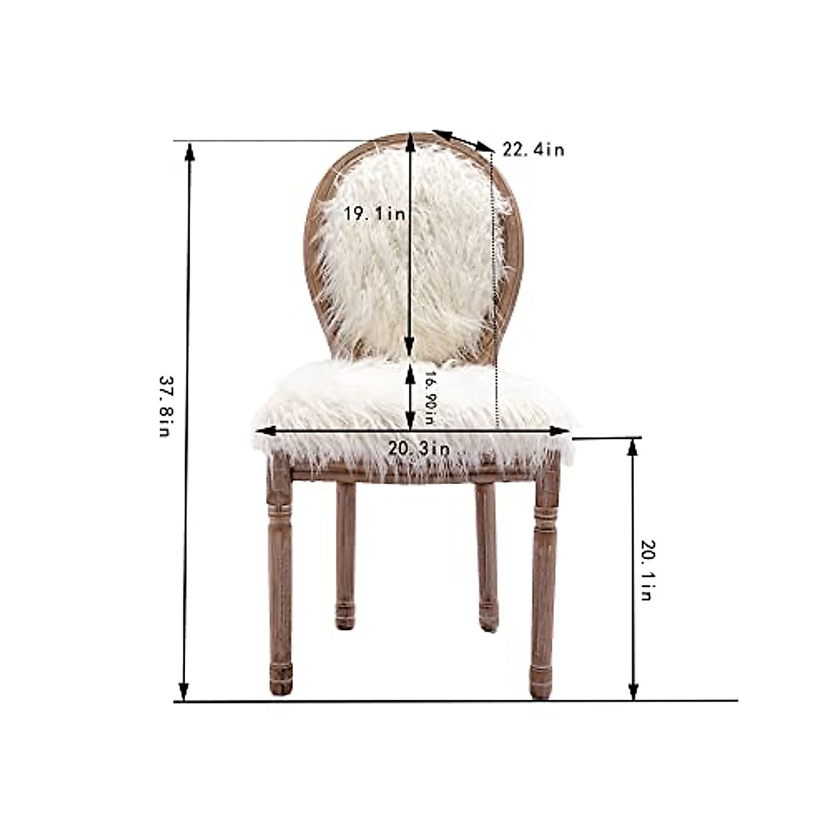 AWQM Faux Fur Dining Chairs Set of 2,Vintage Elegant French Chair with Round Back Distressed Wood,Mid Century Furry Vanity Chair,for Kitchen Dining Room Living Makeup Room, White
