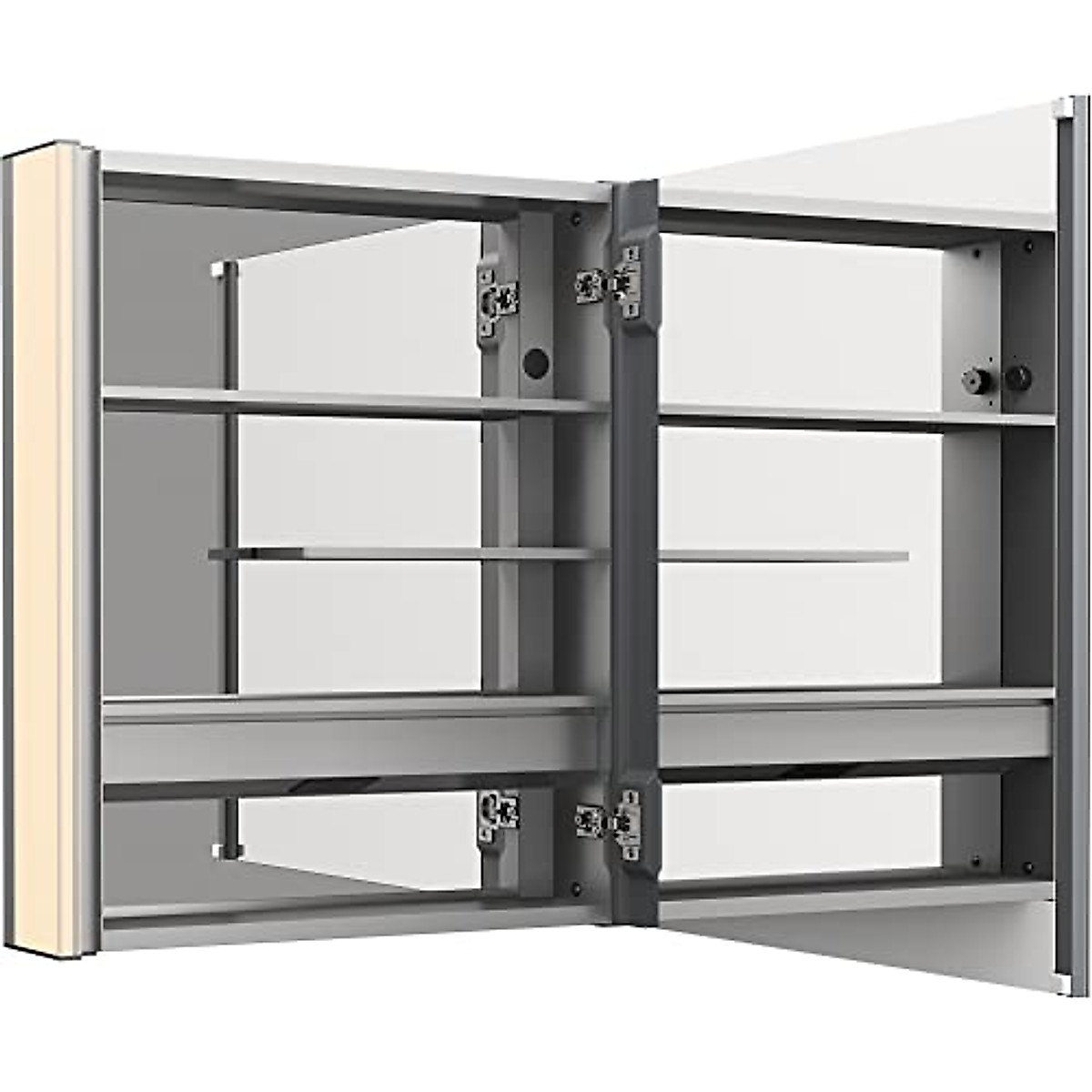 KOHLER K-81145-SLE-DA1 Maxstow Medicine Cabinet with LED Light, Mirror Door & Staggered Shelves, Rectangular Frame, 22" x 24"