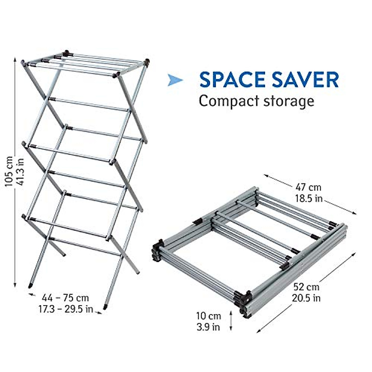 Artmoon Gobi Foldable Drying Laundry Rack, Portable Clothes Horse Made of Rustproof Steel, Extendable 17.3''- 29.5''