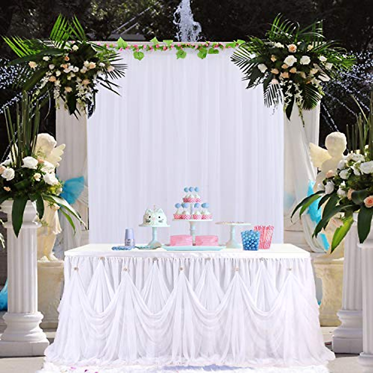 White Tulle Backdrop Curtains for Baby Shower Party Wedding Photo Drape Sheer Backdrop for Birthday Bridal Shower Photography Props 5 ft X 10 ft