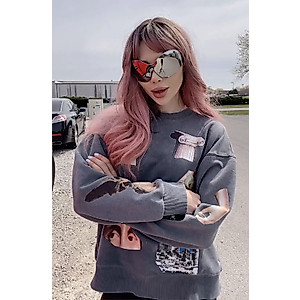 Crazy Feng Oversized Futuristic Sunglasses For Women Men,Fashion Rimless Y2k Sunglasses Trendy Shield Wrap Around Sunglasses Silver Shades