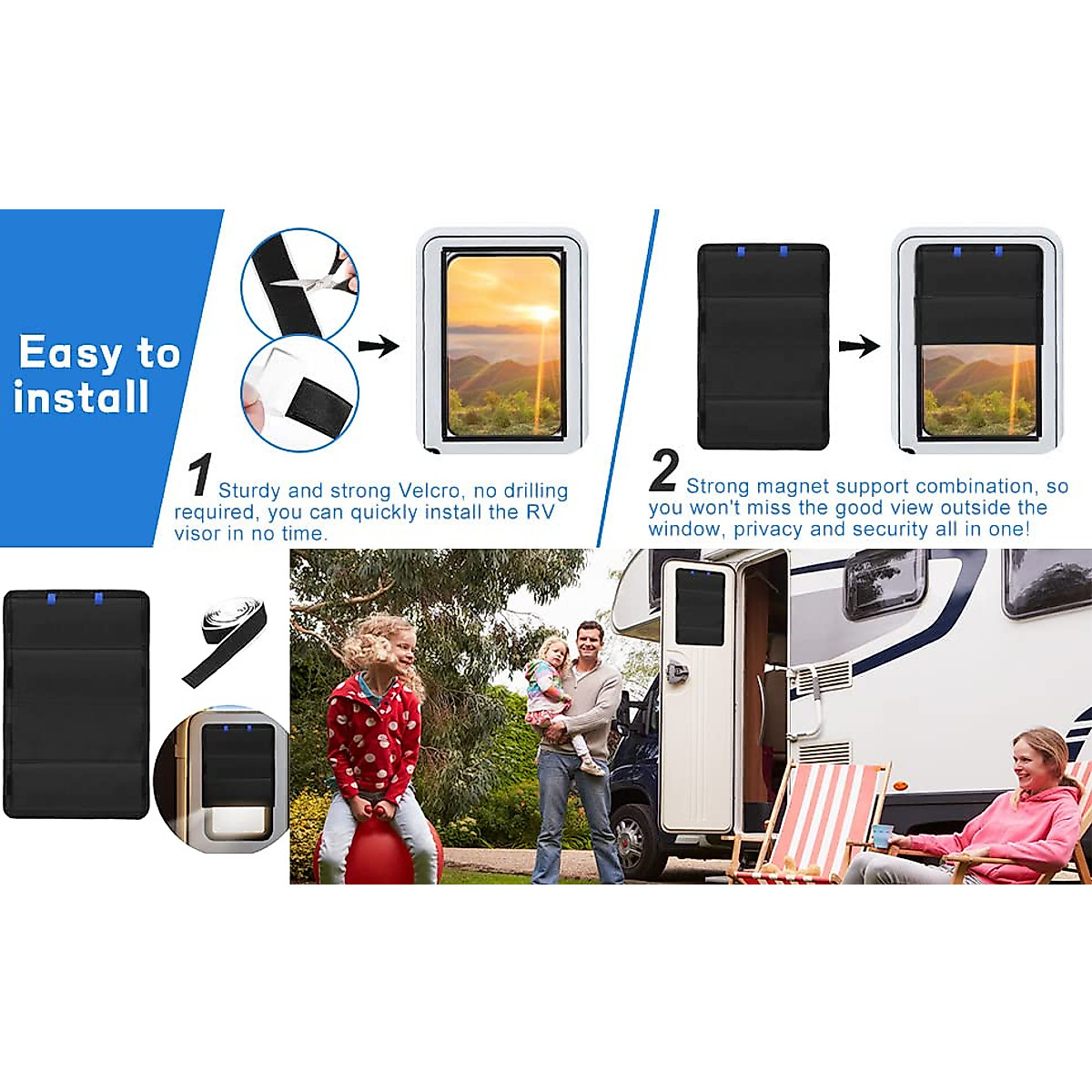 DAIKOU RV Door Window Shade, Foldable Velcro Blackout Cover, UV Rays Protection Camper Trailer Fits for Most Interior Waterproof Thickened Oxford Fabric Black