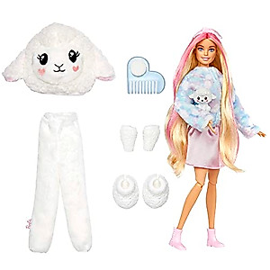 Barbie Cutie Reveal Doll with Blonde Hair & Lamb Costume, 10 Suprises Include Accessories & Mini Pet (Styles May Vary)