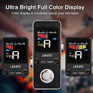 LEKATO Guitar Tuner Pedal with True Bypass, Chromatic Tuner Pedal for Electric Guitar and Bass, Color Display Tuning Pedal with Mute, Pitch and Flat Tuning