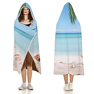 TaoYTao 40"x50" Women Summer Beach Blanket Hoodie, Foldable Wearable Funny Hooded Blanket Robe Cloak, Christmas Birthday Gifts Anniversary For Wife Girlfriend Women