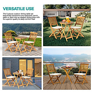 Panana 3PCS Patio Bistro Set Acacia Wood Folding Table Chairs with Cushions Foldable Patio Furniture Set for Outdoor Garden Deck Yard (Round)