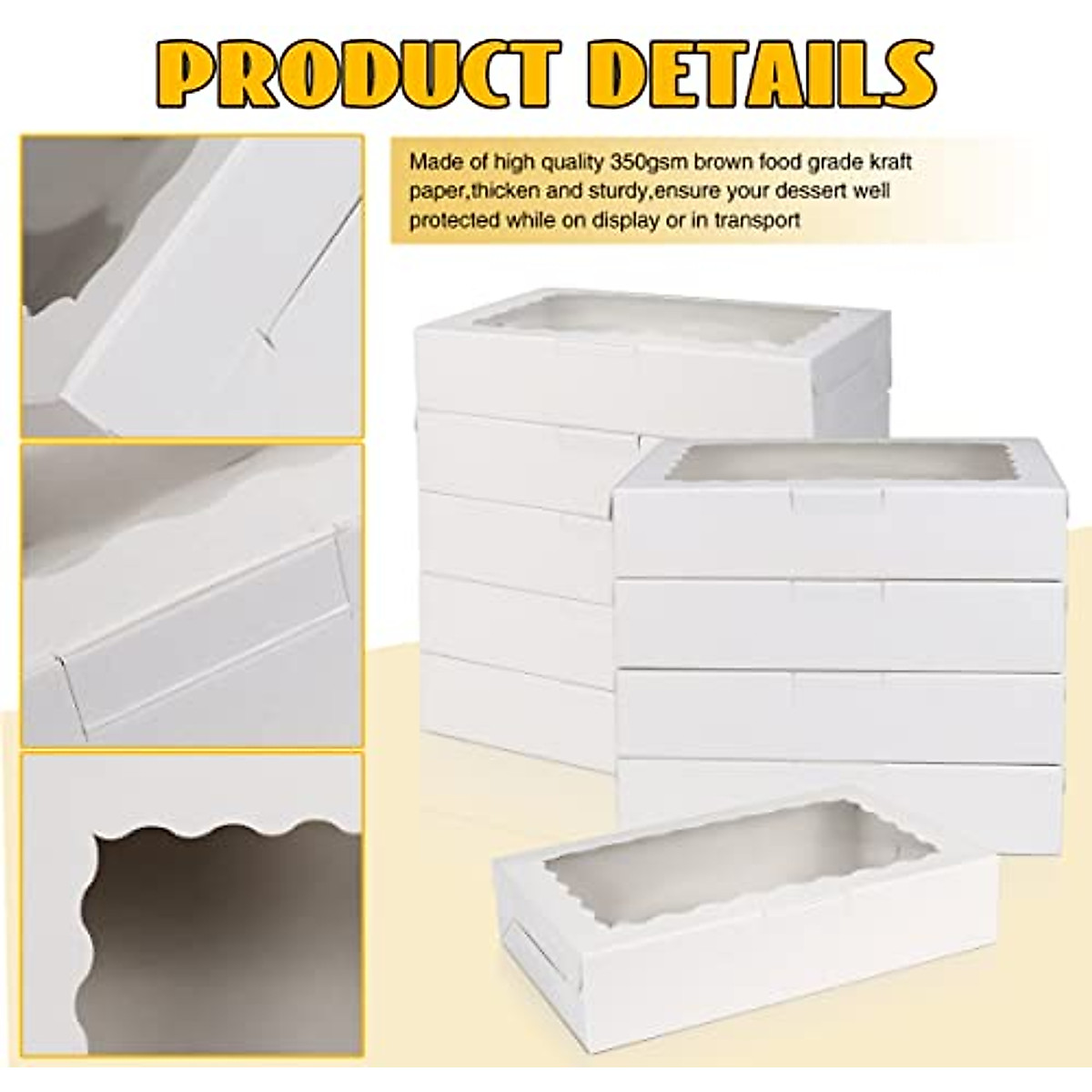 Cmkura 40 Pack Kraft Cookie Boxes with Clear Window,7" x 4 3/8" x 1 1/2",Paper Macaron Donut Candy Cakesicle Dessert Pastry Gift Box Container for Wedding,Party,Christmas,Birthday,Baby Shower(White)