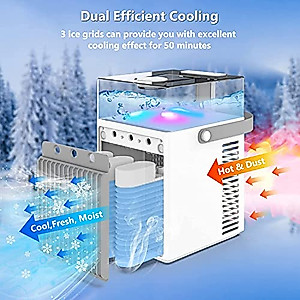 Portable Air Conditioner, Powerful Evaporative Air Cooler Fan 3 Speeds for Air Clean with 3 Ice Packs,Whisper Quiet Personal Fan for Home, Office