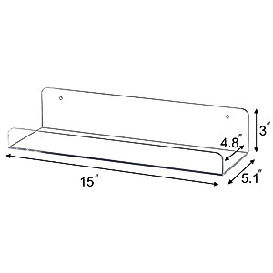 Sooyee 6 Pack Floating Shelves,15 Inch Acrylic Shelves Floating Bookshelf,Funko Pop Display Shelf, Invisible Picture Ledge Wall Mounted Shelves,Clear Shelves