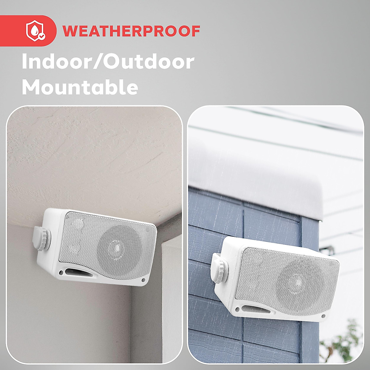 Pyle 3-Way Weatherproof Outdoor Speaker Set - 3.5 Inch 200W Pair of Marine Grade Mount Speakers - in a Heavy Duty ABS Enclosure Grill - Home, Boat, Poolside, Patio, Indoor Outdoor Use -PLMR24 (White)