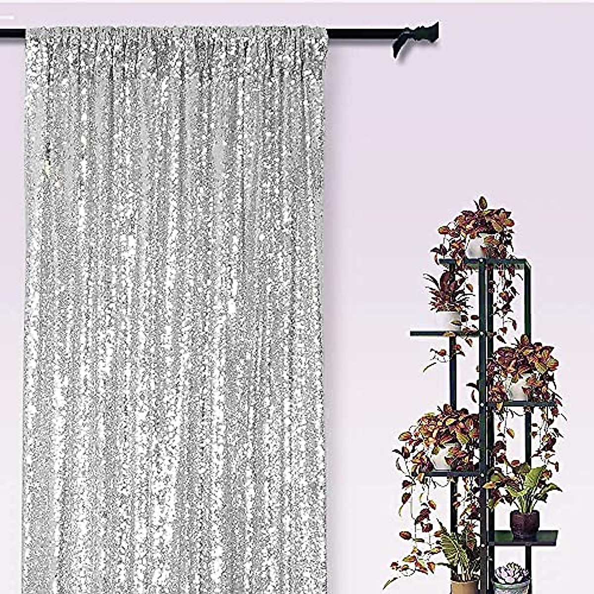 WISPET Silver Sequin Backdrop Curtains 2 Panels 2FTx8FT Glitter Drapes Backdrop Wedding Photo Backdrop Glitter Birthday Bridal Party Curtains Sparkle Background Party Decor Curtains