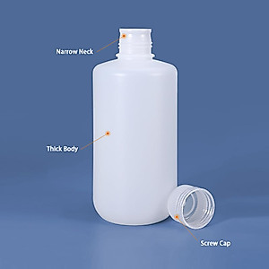 ASEVAT 500ml/16.9 oz Narrow Mouth Round Chemical Container, Plastic Leak Proof HDPE bottle, Lab Reagent Bottles, Water Sample Bottles (2 Pcs)