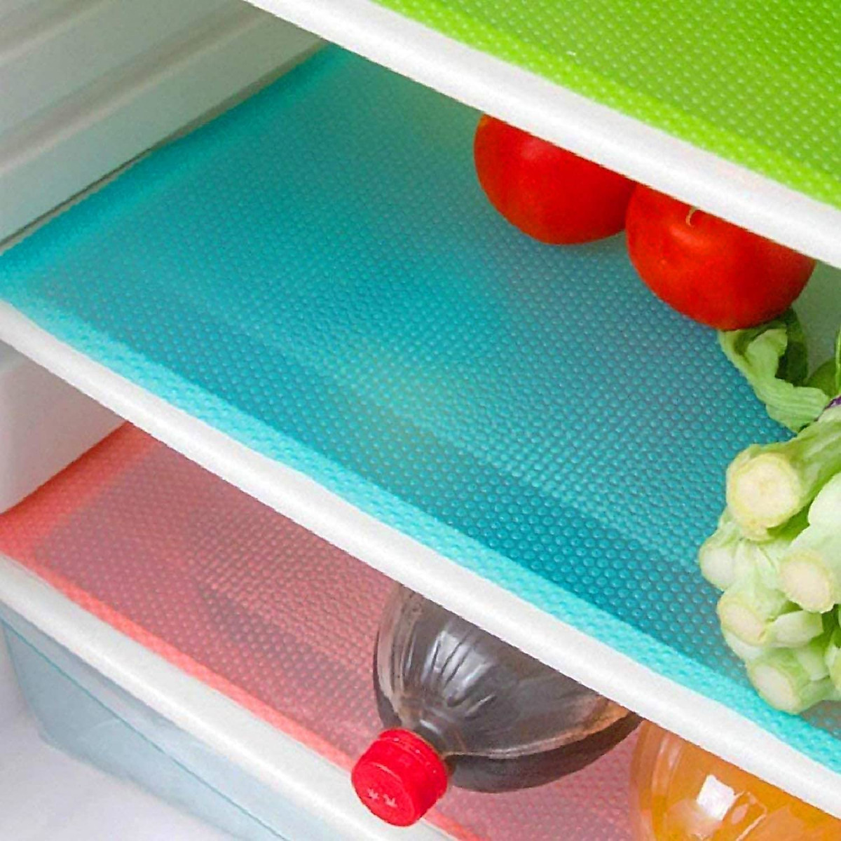 8 Pcs Refrigerator Liners, Washable Mats Covers Pads,Home Kitchen Gadgets Accessories Organization for Top Freezer Glass Shelf Wire Shelving Cupboard Cabinet Drawers 4Blue+2Green+2Red