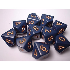 Chessex Dice Sets: Opaque Dusty Blue with Copper - Ten Sided Die d10 Set (10)