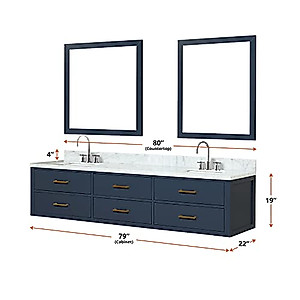 Bell+Modern Tuckerton 80 in W x 22 in D Blue Double Bath Vanity, Carrara Marble Top and Mirror