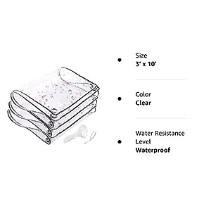 3 x 10 ft Clear Waterproof Tarp, PVC 11.8 Mil Tarpaulin with Grommets and Cable Tie, Duty Heavy Tear Resistant Cover for Camping, Plants Greenhouse, Cars, Patio and Pavilion