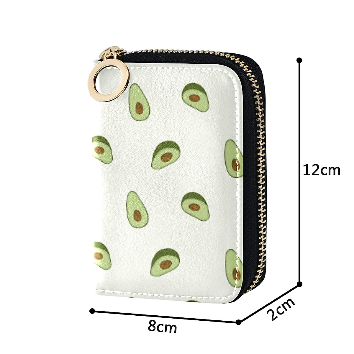 Seamless Green Avocado with Brown Seed Background Credit Card Coin wallet, Key Change Organizer Zipper Purse Compact Clutch Pouch Pocket, RFID Blocking Women Leather Card Holder