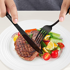 Black Silverware Set for 8, 40 Pieces Stainless Steel Flatware Cutlery Set, Mirror Polished Tableware Kitchen Utensil Set, Include Knives Spoons Forks, Dishwasher Safe (Shiny Black)