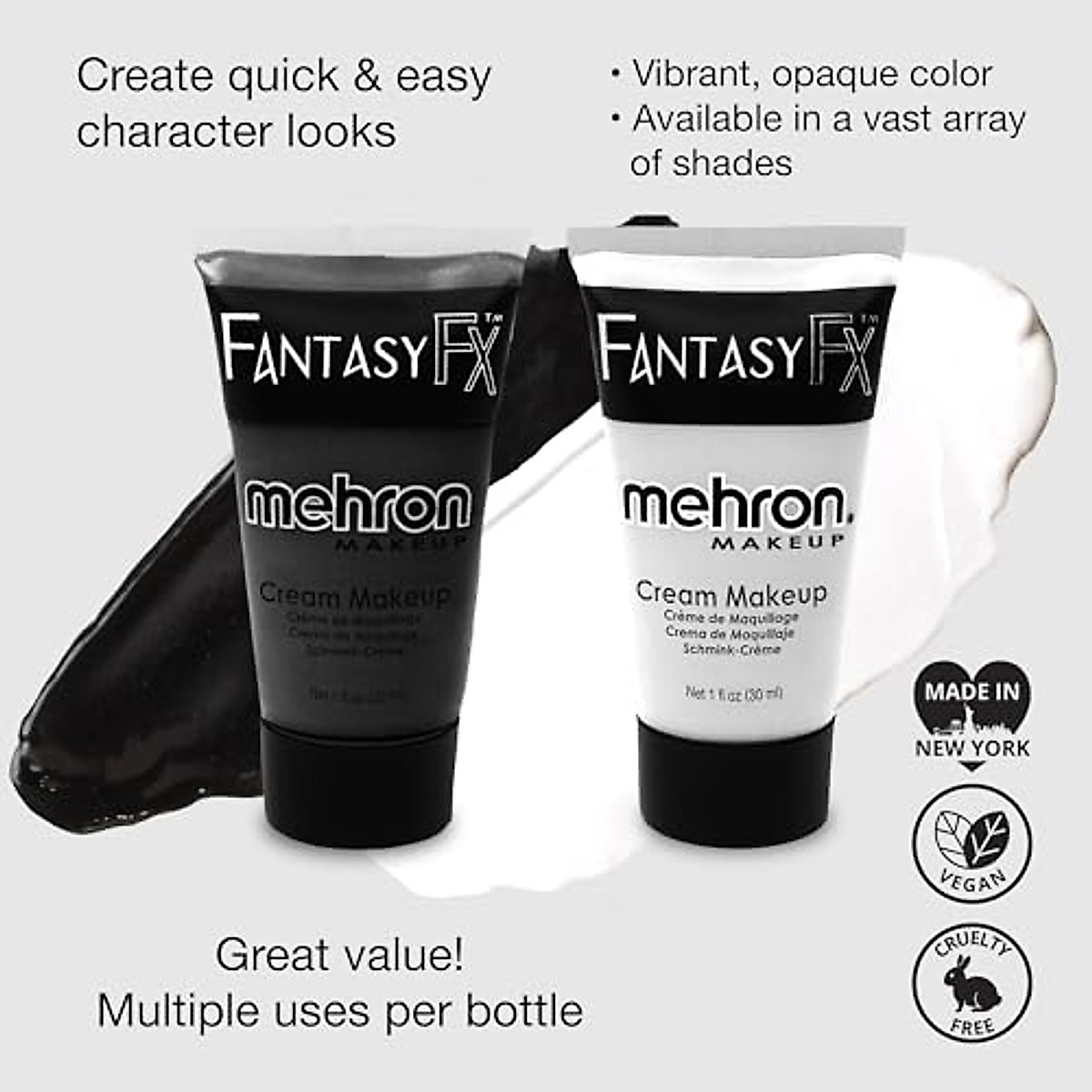 Mehron Makeup Fantasy F/X Water Based Face & Body Paint Black and White Face Paint Bundle